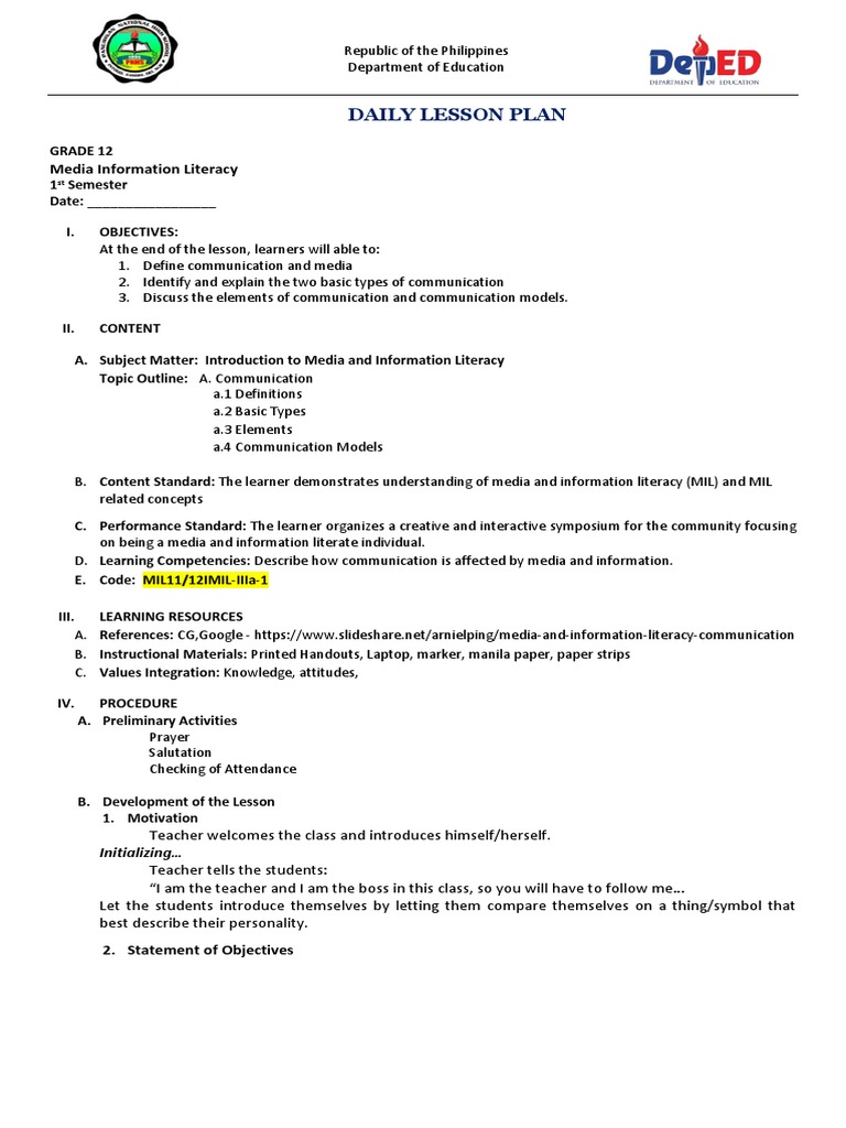 Media Literacy Lesson 1 Detailed Lesson Plan | Download Free PDF ...