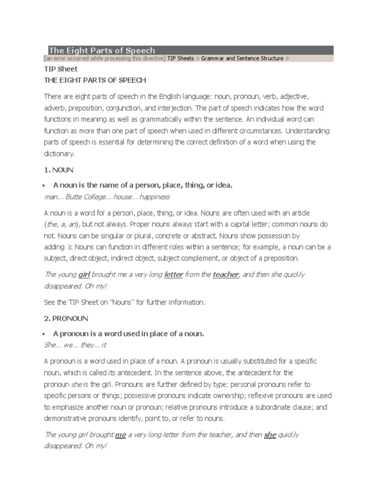 The Eight Parts of Speech | PDF | Noun | Adverb