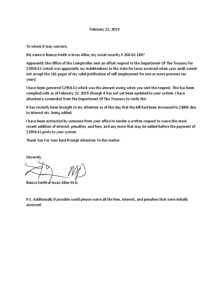 Request To Comptroller of MD To Waive Interest | PDF