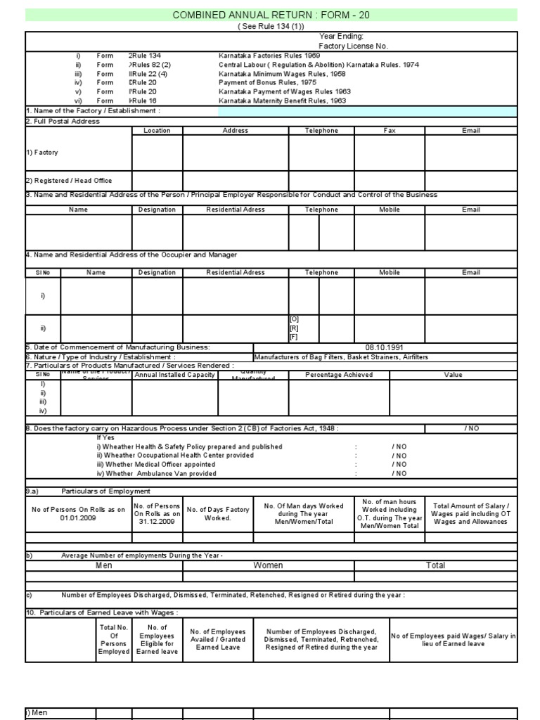 Form - 20 | PDF | Wage | Employment