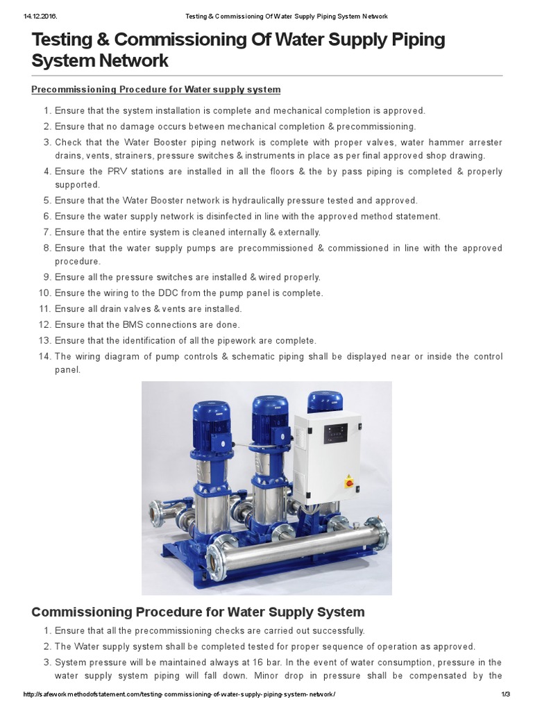 Testing Commissioning of Water Supply Piping System Network PDF | PDF ...