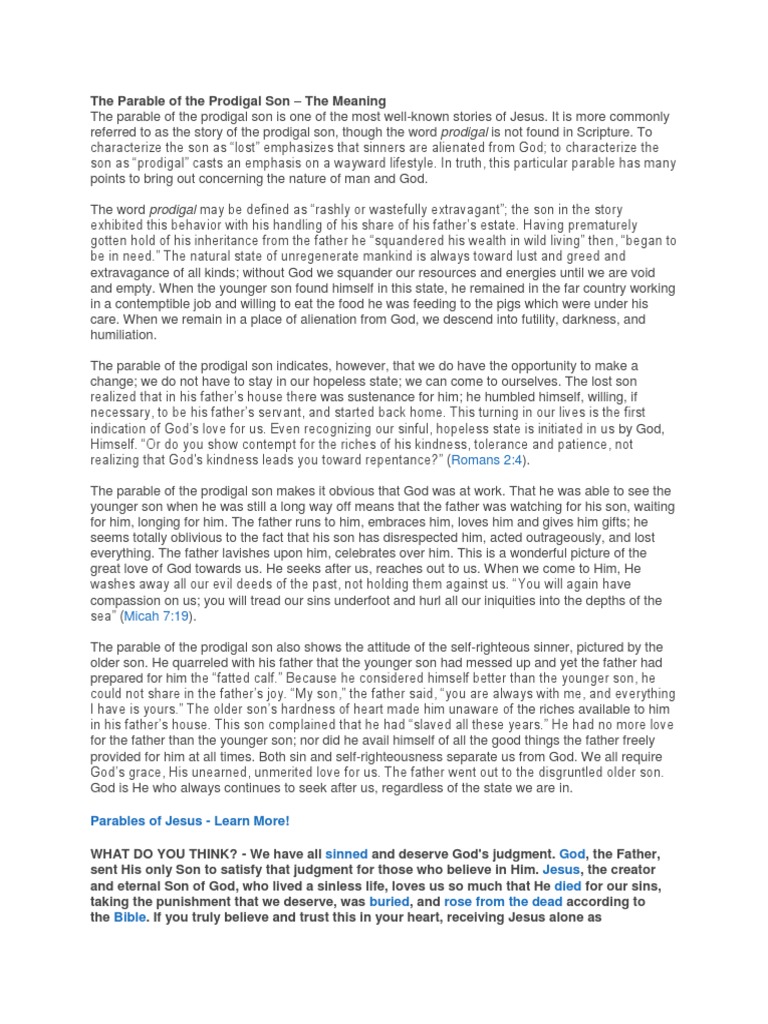 The Parable of The Prodigal Son - Docx - Meaning | PDF | Last Judgment ...