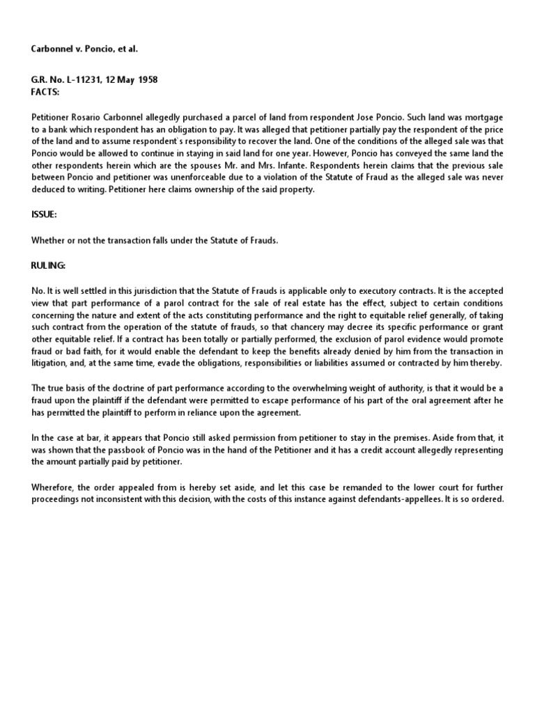 Statute of Frauds & Parol Evidence Cases | PDF | Parol Evidence Rule ...