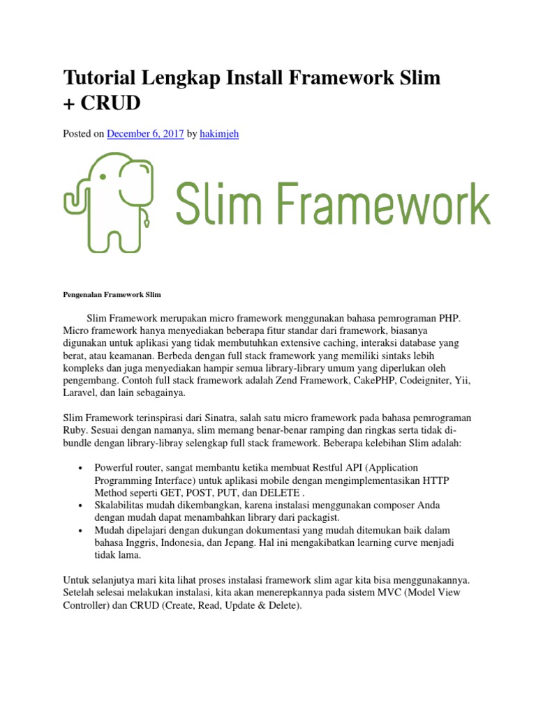 Tutorial Lengkap Install Framework Slim Dari Berbagai Macam Sumber | PDF