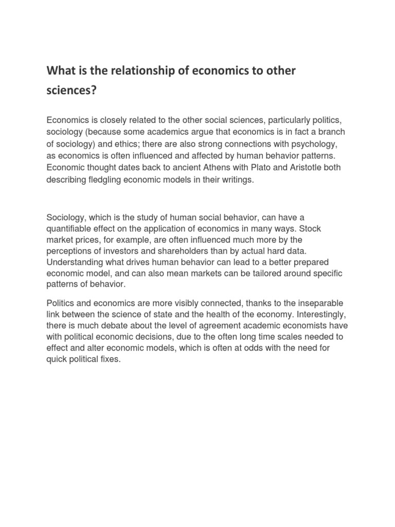 What Is The Relationship of Economics To | PDF | Social Science | Economics