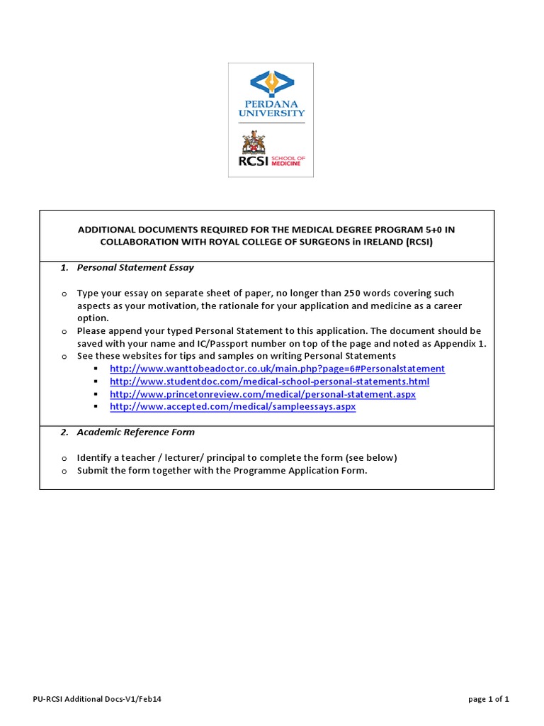 RCSI Medical Degree Application Requirements | PDF | University And ...