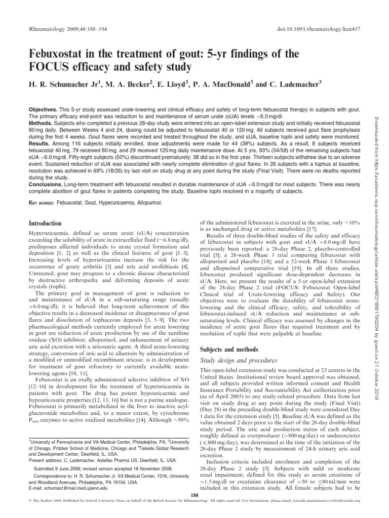 Febuxostat Efficacy in Gout Treatment | PDF | Gout | Renal Function