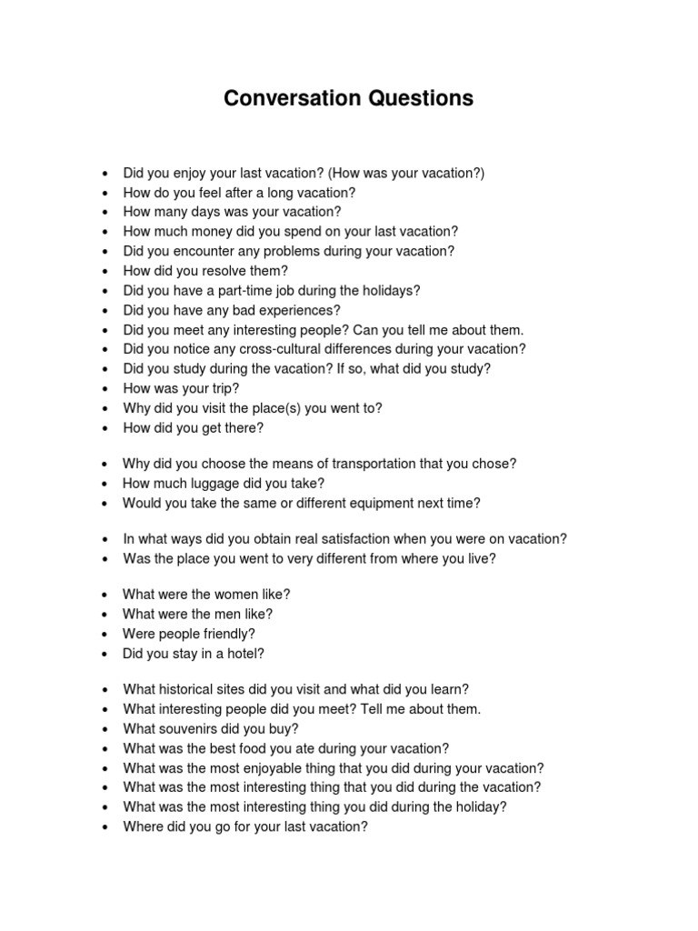 Conversation Questions | PDF | Holiday Or Vacation | Asia