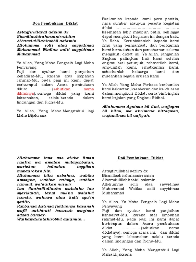 Doa Kegiatan Diklat Banser | PDF | Kajian Bahasa Asing | Agama & Spiritualitas