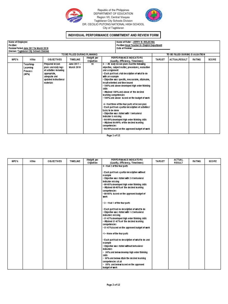 IPCRF Blank Form 1 | PDF | Teaching Method | Educational Assessment