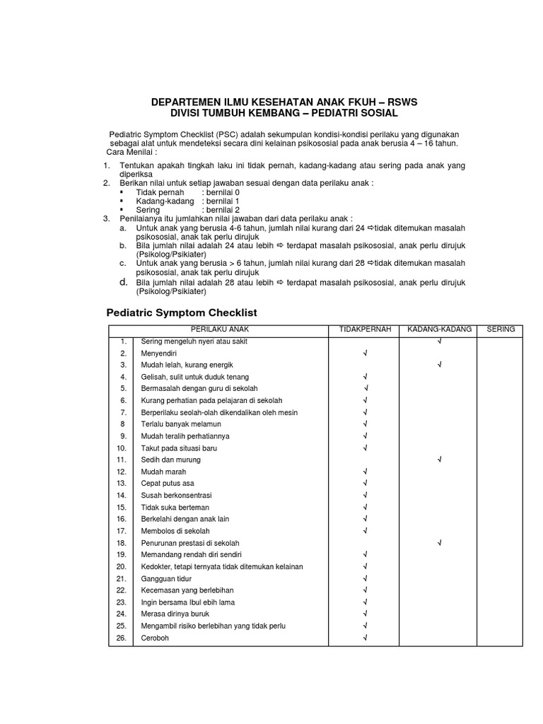 Deteksi Masalah Psikososial Anak | PDF