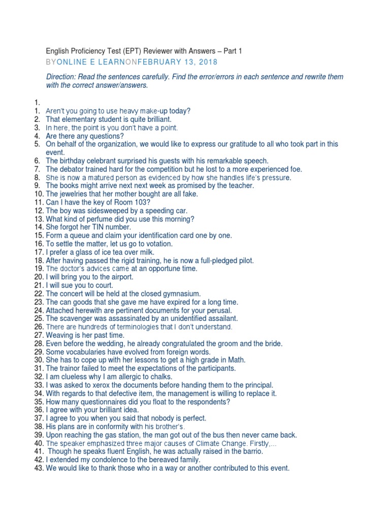 English Proficiency Test | PDF | Wheat | Verb