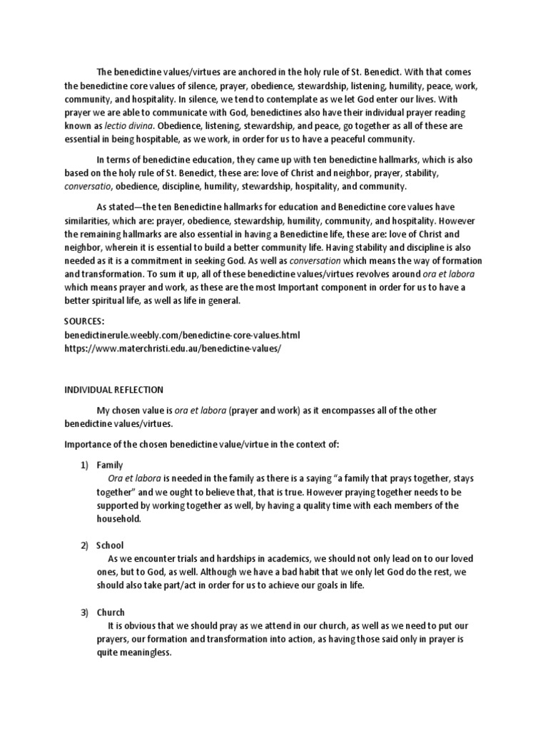 Understanding Benedictine Values and Hallmarks | PDF | Lectio Divina ...