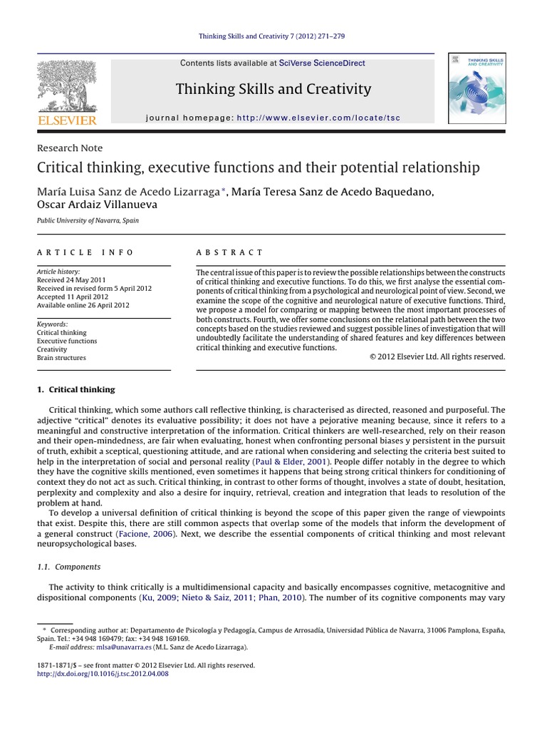 Critical Thinking, Executive Functions | PDF | Executive Functions ...