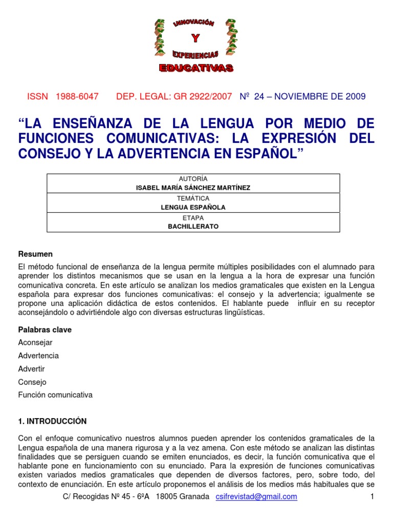 Enseñanza del Consejo y Advertencia en Español | PDF | Verbo | Idiomas
