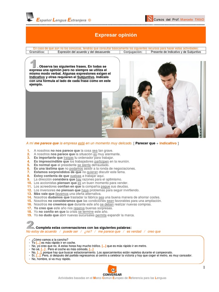 Expresar Opinión Ejercicios PDF | PDF | Lengua española | Verbo