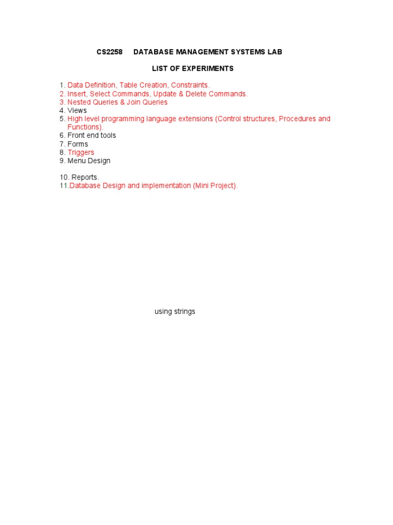 Cs2258 Database Management Systems Lab | PDF | Sql | Databases
