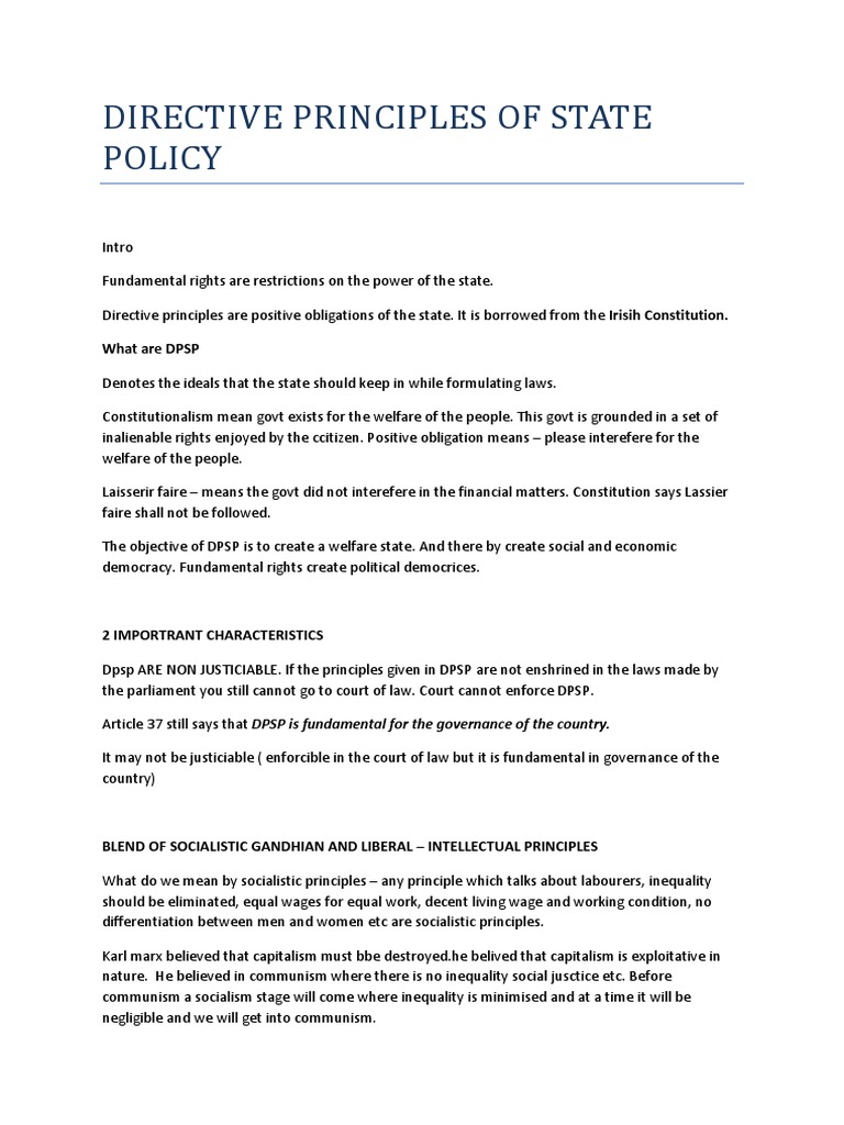 DIRECTIVE PRINCIPLES OF STATE POLICY part 4 of indian constitution ...