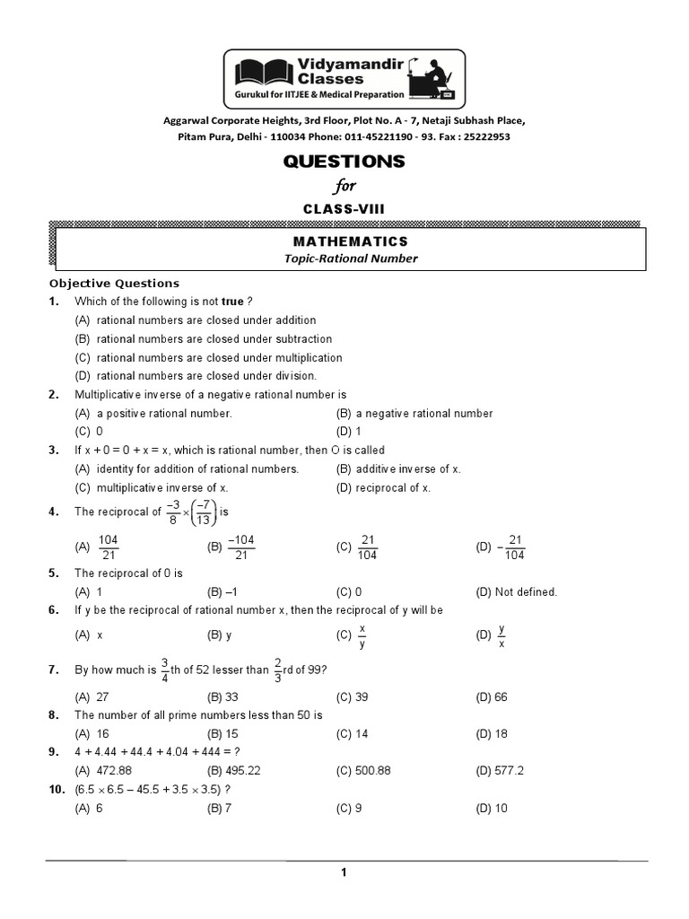 Vmc Class 8 Maths Assignment Pdf Rectangle Numbers 