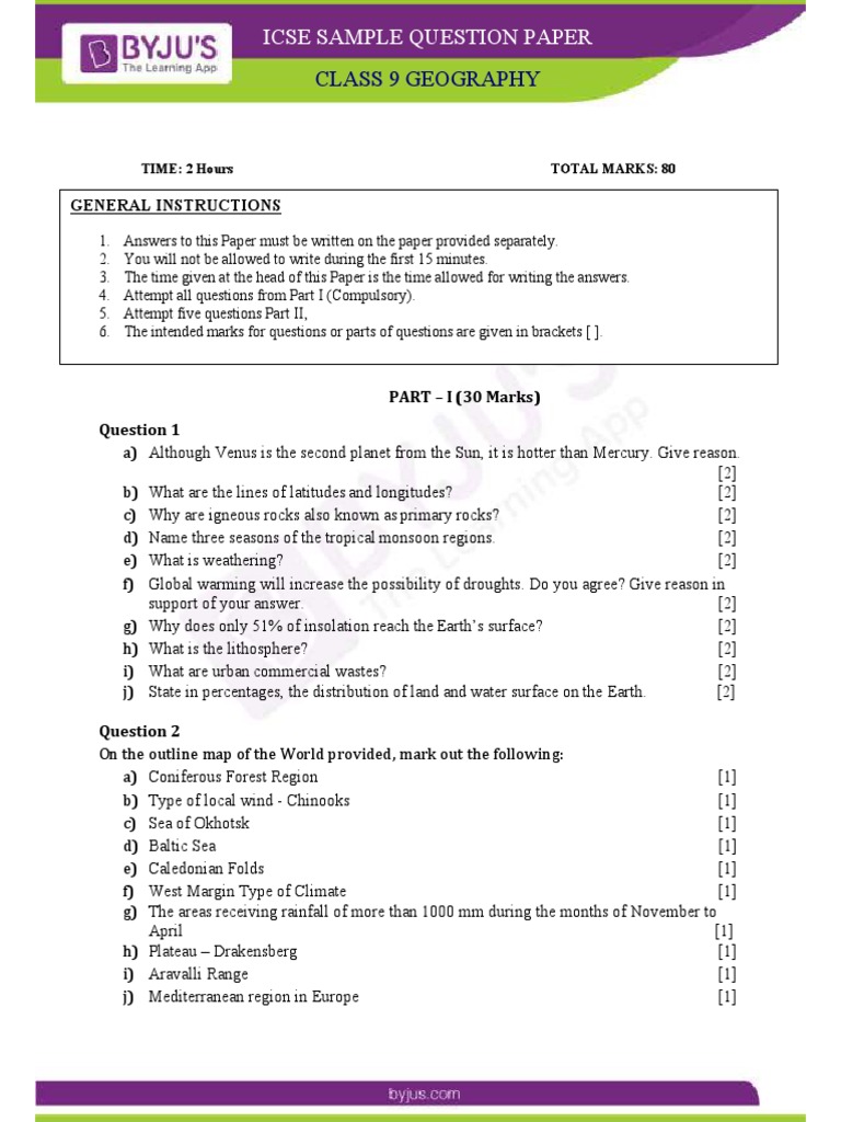 ICSE Class 9 Geography Sample Paper 2 | PDF | Earth | Waste