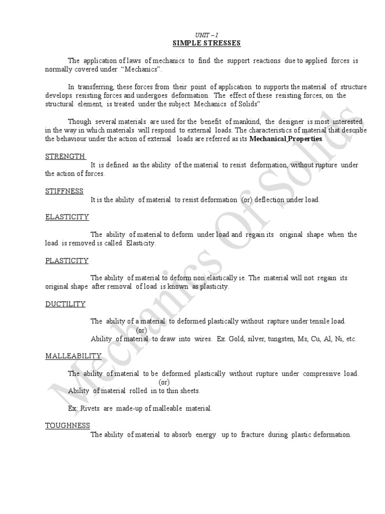Mos Unit-1 | PDF | Fracture | Ductility