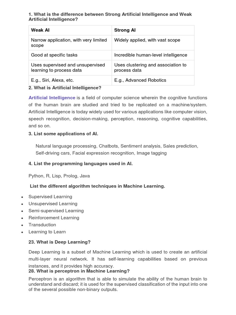 AI Interview Questions and Concepts | PDF | Artificial Intelligence ...