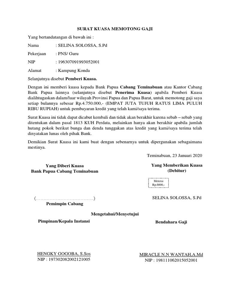 Surat Kuasa Memotong Gaji | PDF Surat Kuasa Memotong Gaji | PDF
