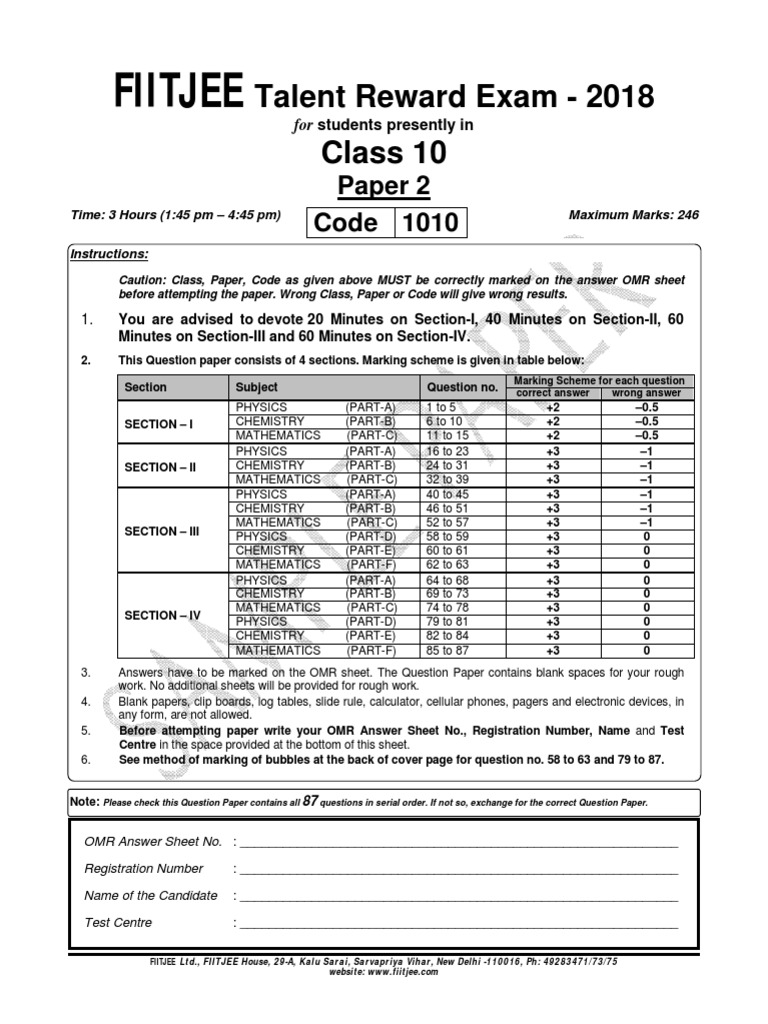 FIITJEE Sample Papers Class X Paper 2 PDF | PDF | Chlorine | Hydroxide
