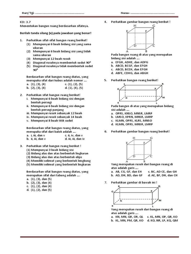 UL Mat Bangun Ruang Kelas 5 Semester 2 | PDF