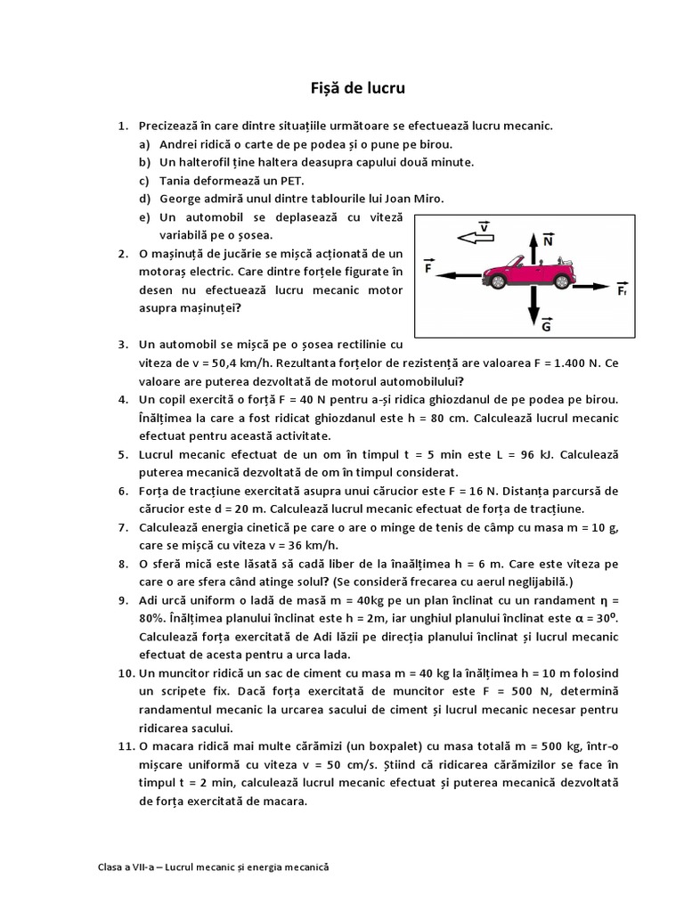 Fisa de Lucru Energia Mecanica | PDF
