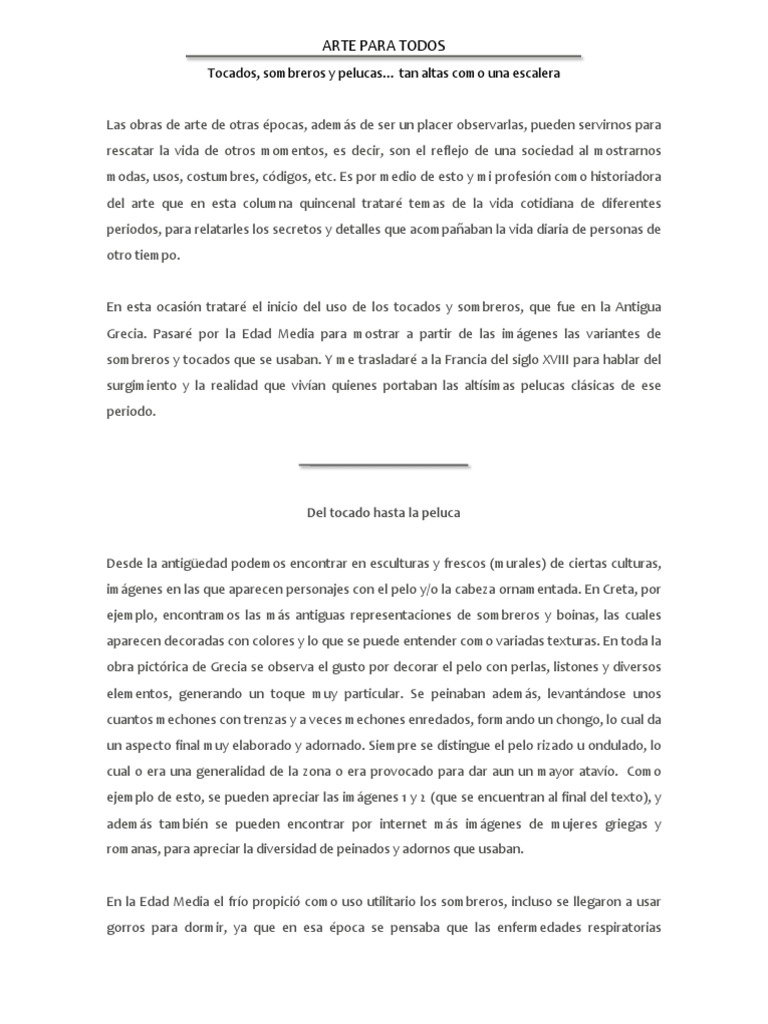 Arte para Todos. Tocados, Sombreros y Pelucas PDF | PDF | Apariencia humana