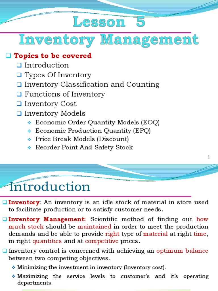 Lesson 5-Inventory Management | PDF | Inventory | Standard Deviation