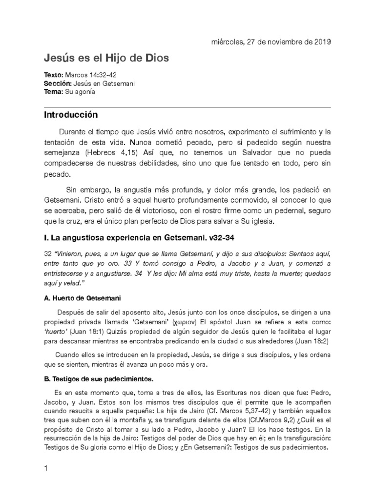 Reflexión sobre Marcos 14:32-42 | PDF | Jesús | Cristo (título)