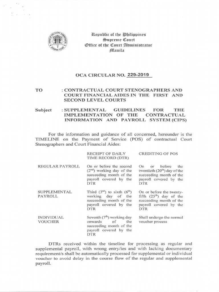 OCA-Circular-No.-229-2019 (Guidelines For Contractual Employees) PDF | PDF