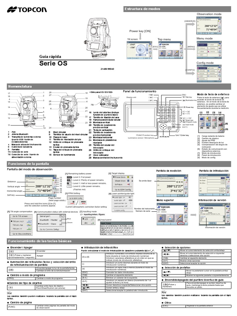 Manual Estación Total Topcon OS-105 | PDF | Medición | Contraseña