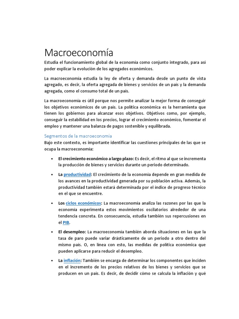 Evolución y aspectos clave de la macroeconomía | PDF | Macroeconómica ...