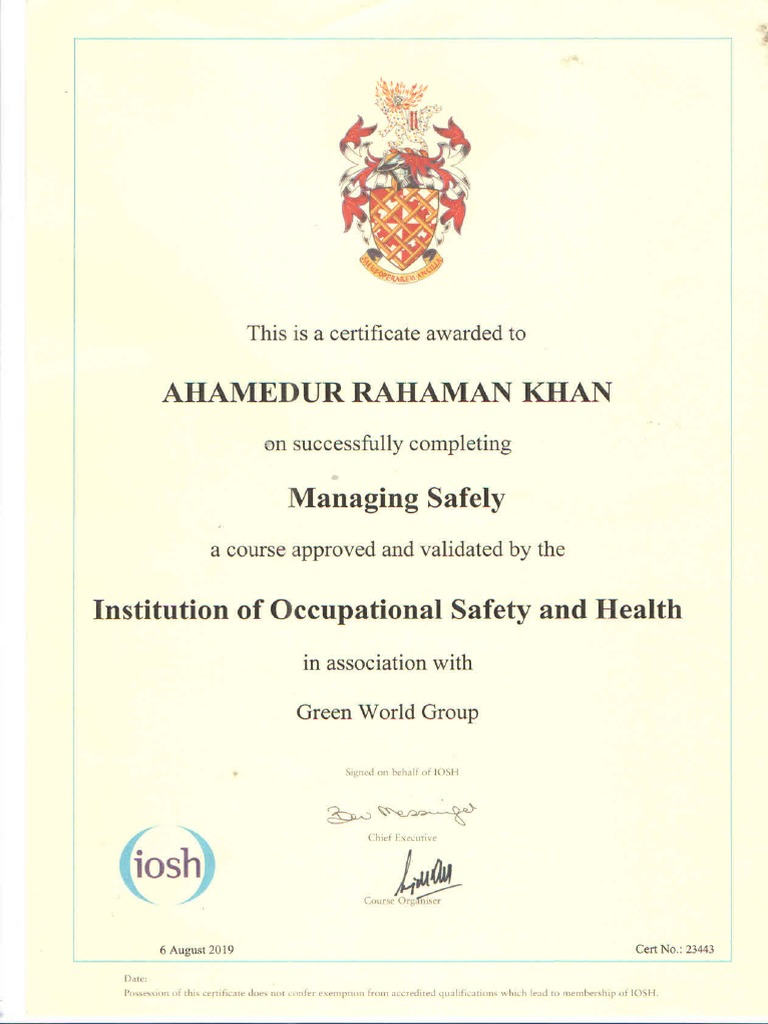 Iosh Certificate | PDF