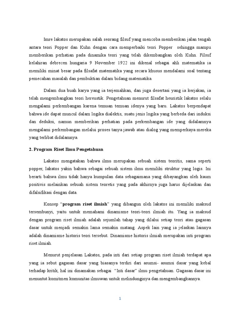 Imre Lakatos Filsafat | PDF