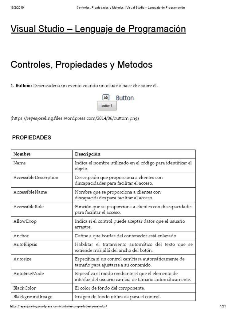 Controles, Propiedades y Metodos - Visual Studio - Lenguaje de ...