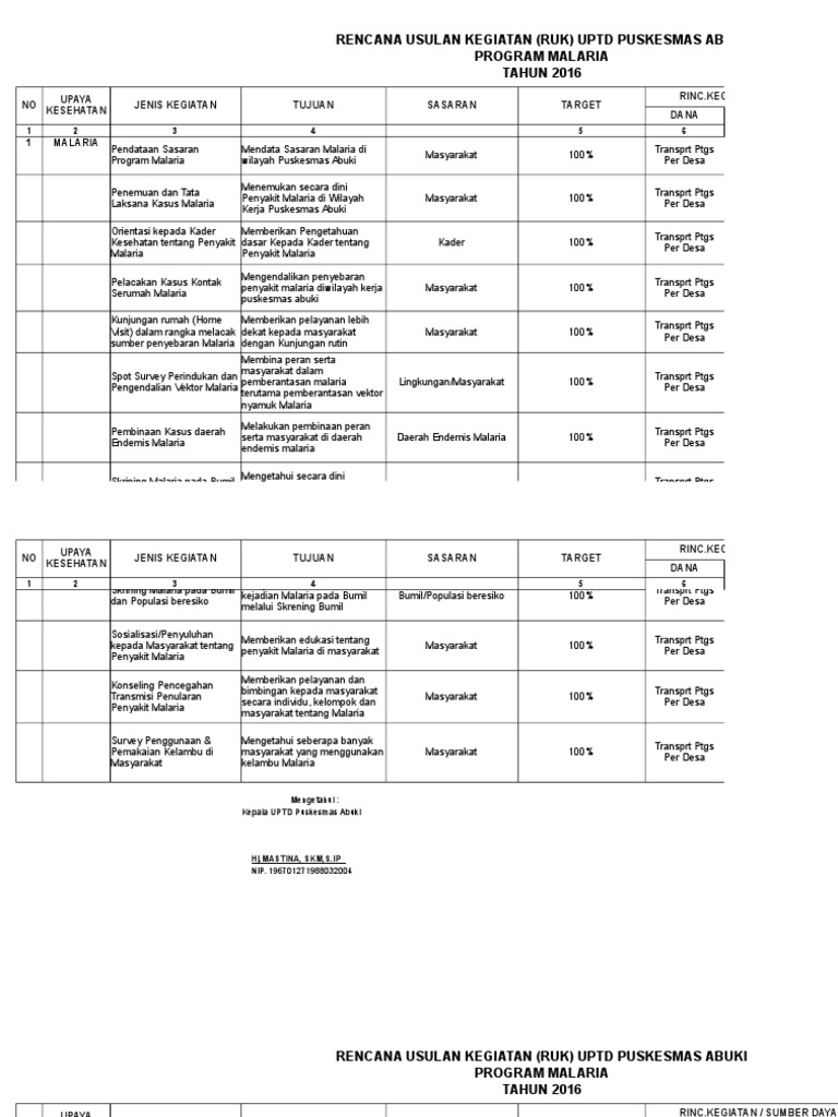 RUK RPK MATRIK EXCEL ABUKI Malaria | PDF