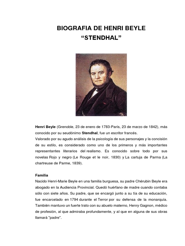 Biografía de Stendhal: Henri Beyle | PDF | Clásicos