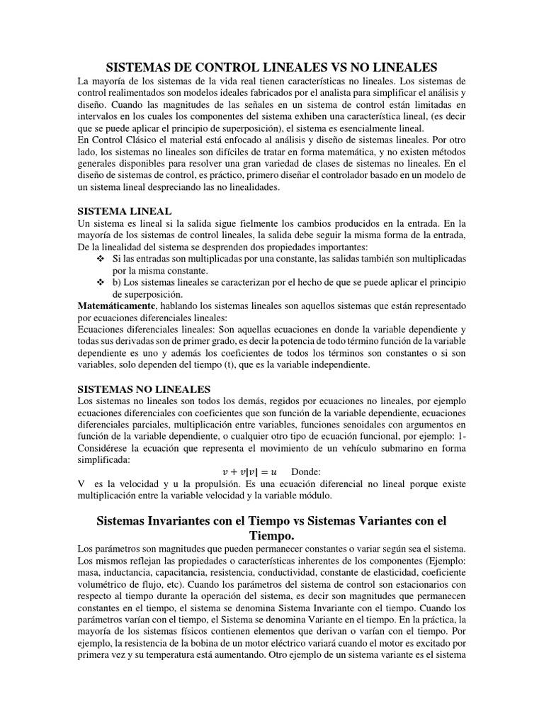 Comparativa de Sistemas Lineales y No Lineales | PDF | Sistema de ...