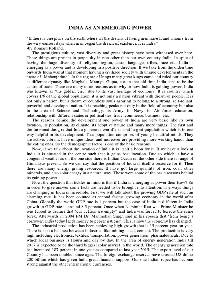 India's Ascent as an Emerging Global Power: Tracing India's Economic ...