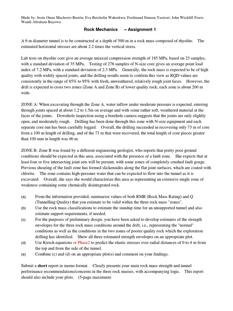 Rock Mechanics Assignment | PDF | Mechanical Engineering | Solid Mechanics