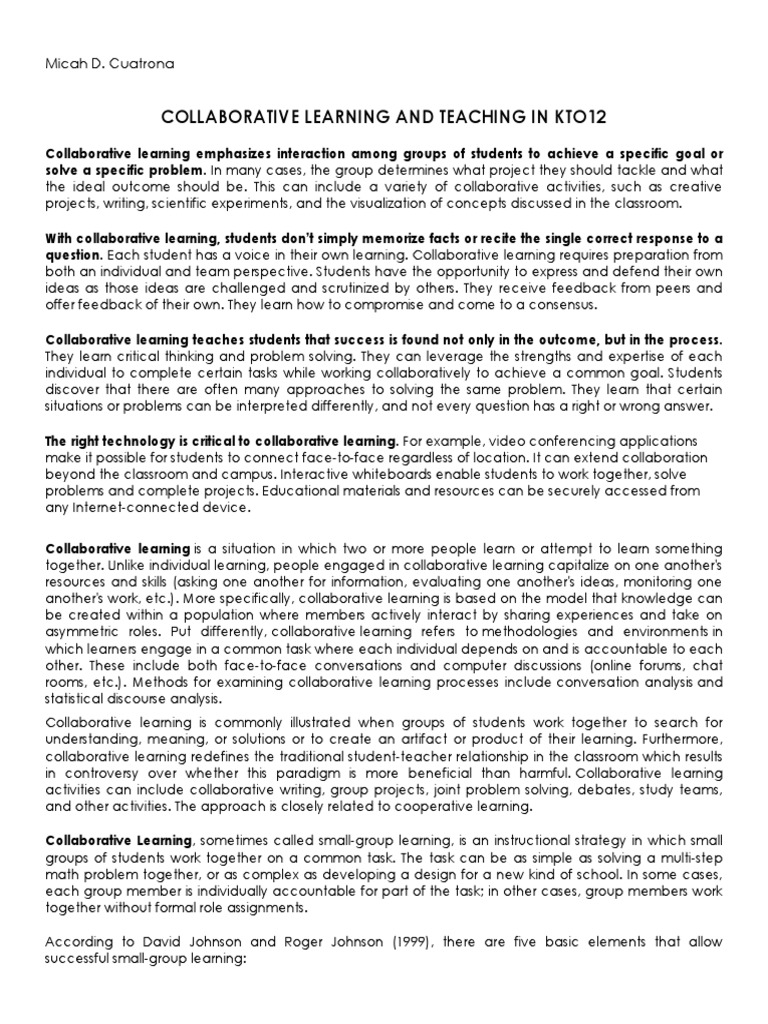 Collaborative Learning in Kto12 Education | PDF | Collaboration | Teachers