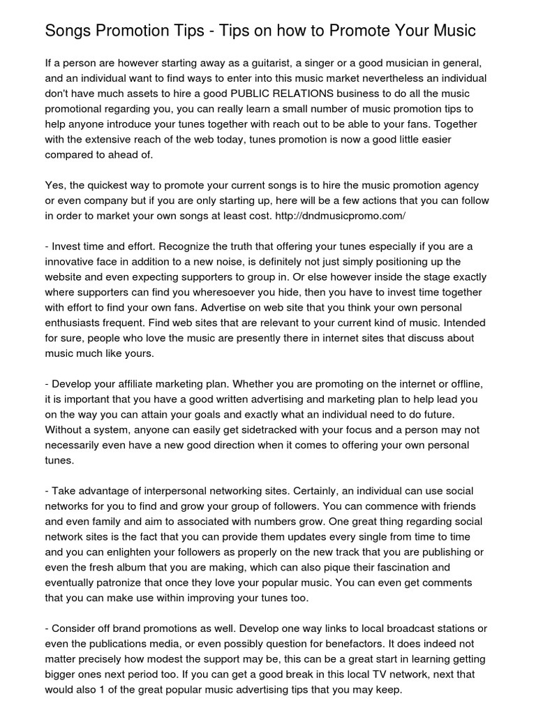 Songs Promotion Tips - Tips On How To Promote Your Music | PDF ...