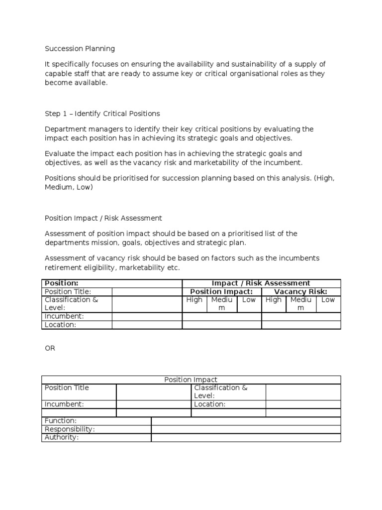 Succession Planning for Key Roles | PDF | Succession Planning | Risk ...