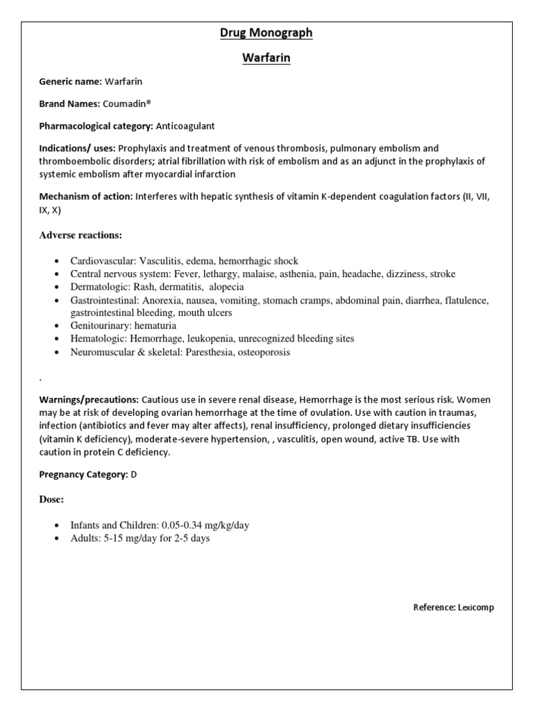 Warfarin Drug Monograph | PDF | Science & Mathematics