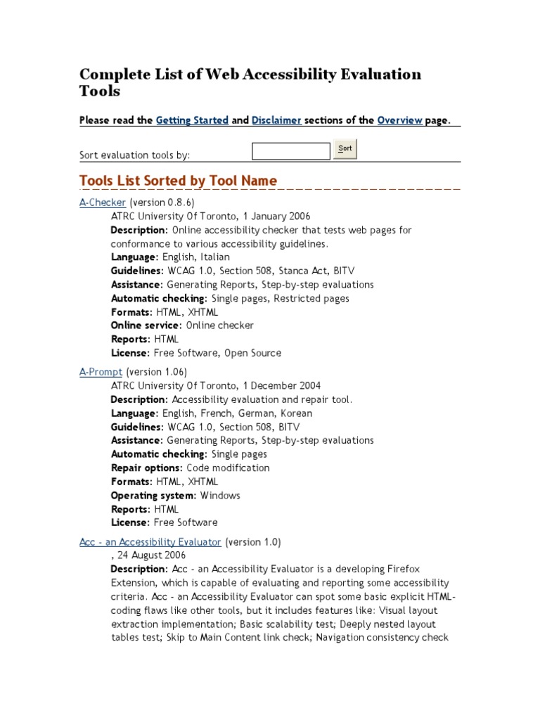 Complete List of Web Accessibility Evaluation Tools | PDF | Html | World Wide Web