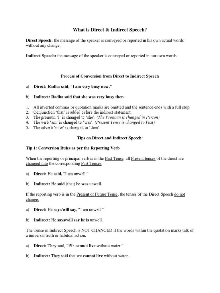 Direct & Indirect Speech Rules | PDF | Semantic Units | Verb